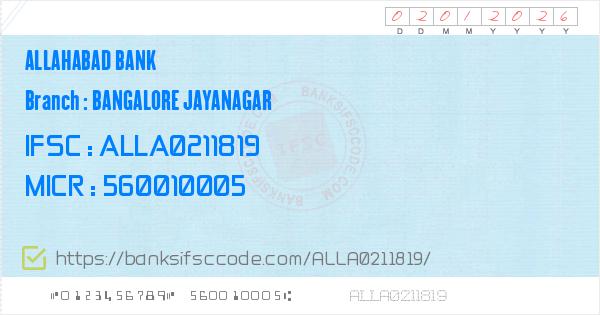 Allahabad Bank Bangalore Jayanagar Branch IFSC Code - Chennai, ALB ...