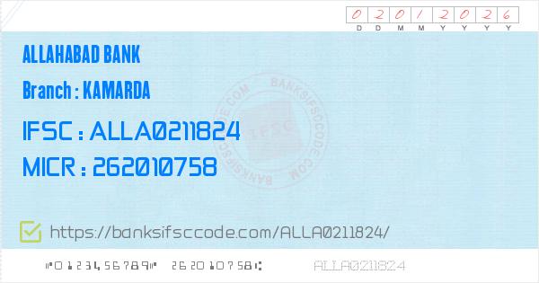 Allahabad Bank Kamarda Branch IFSC Code - Medinipur, ALB Kamarda IFSC ...
