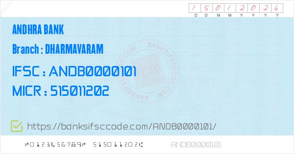 Andhra Bank Dharmavaram Branch IFSC Code - Anantpur. Contact Phone ...