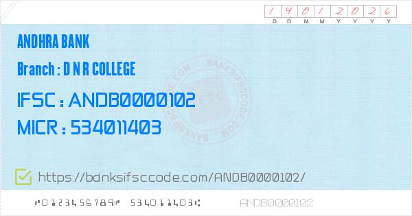 Andhra Bank D N R College Branch IFSC Code - West Godavari. Contact ...