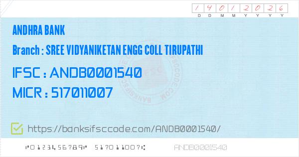 Andhra Bank Sree Vidyaniketan Engg Coll Tirupathi Branch IFSC Code ...