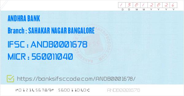 Andhra Bank Sahakar Nagar Bangalore Branch IFSC Code - Bangalore Urban ...