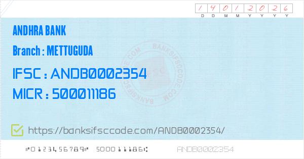 Andhra Bank Mettuguda Branch IFSC Code - Secunderabad Cantonment ...