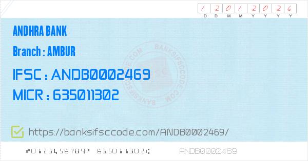 Andhra Bank Ambur Branch IFSC Code - Ambur. Contact Phone Number, Address