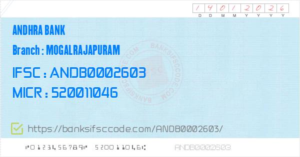 Andhra Bank Mogalrajapuram Branch IFSC Code - Vijayawada. Contact Phone ...