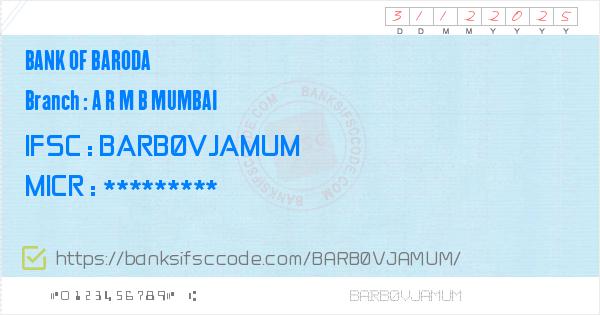 Bank of Baroda A R M B Mumbai Branch MICR Code - Mumbai, BOB A R M B ...