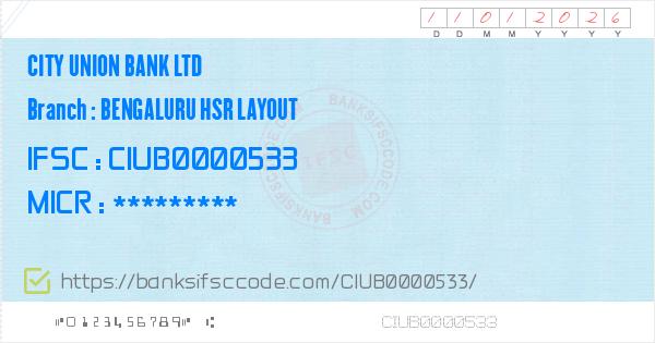City Union Bank Ltd Bengaluru Hsr Layout Branch IFSC Code - Bengaluru ...