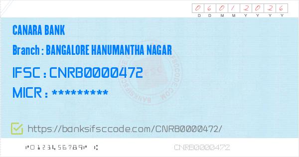 Canara Bank Bangalore Hanumantha Nagar Branch IFSC Code - Bangalore ...