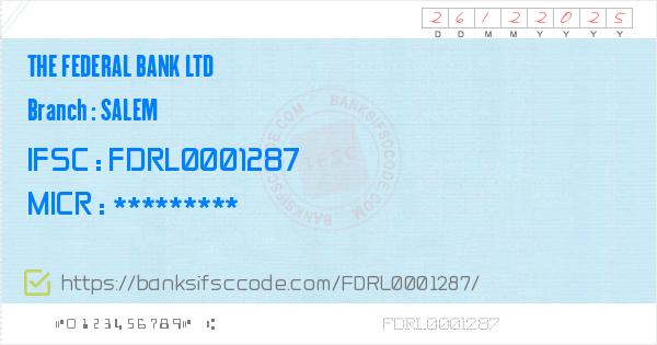The Federal Bank Ltd Salem Branch IFSC Code - Salem. Contact Phone ...