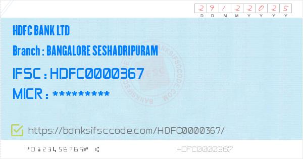 Hdfc Bank Ltd Bangalore Seshadripuram Branch IFSC Code - Bangalore ...