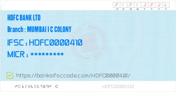 HDFC0000410 - IFSC Code Details