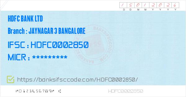 HDFC0002850 - IFSC Code Details