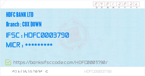 Hdfc Bank Ltd Cox Down Branch IFSC Code - Bangalore. Contact Phone ...