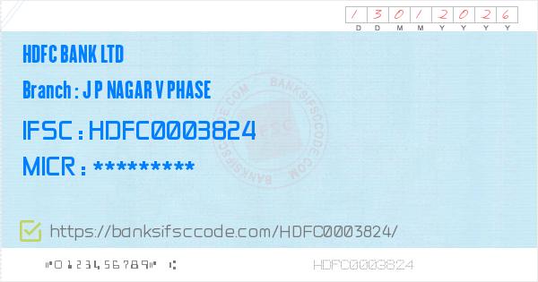 Hdfc Bank Ltd J P Nagar V Phase Branch IFSC Code - Bangalore. Contact ...