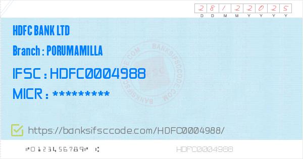 Hdfc Bank Ltd Porumamilla Branch MICR Code - Ysr