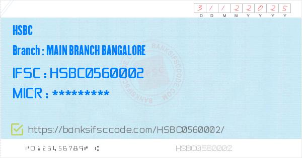 Hsbc Main Branch Bangalore Branch IFSC Code - Bangalore Urban. Contact ...