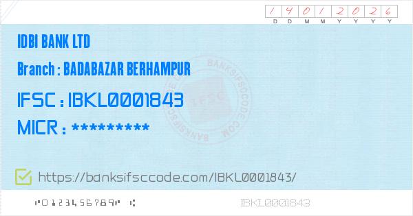 Idbi Bank Ltd Badabazar Berhampur Branch IFSC Code - Berhampur. Contact ...