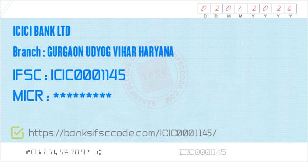 Icici Bank Ltd Gurgaon Udyog Vihar Haryana Branch IFSC Code - Gurgaon ...