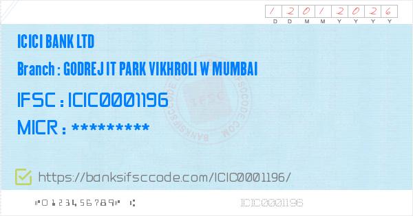 Icici Bank Ltd Godrej It Park Vikhroli W Mumbai Branch MICR Code ...