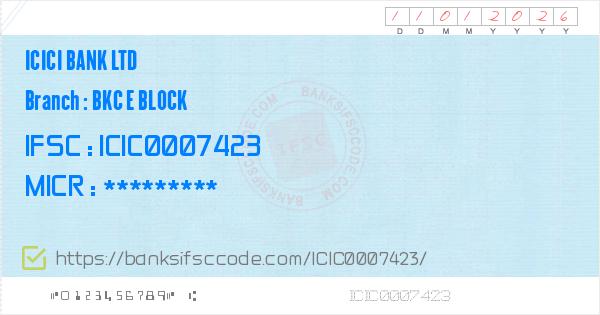 Icici Bank Ltd Bkc E Block Branch MICR Code - Mumbai