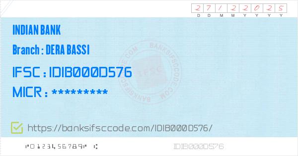 Indian Bank Dera Bassi Branch IFSC Code - Sas Nagar Mohali, IB Dera ...
