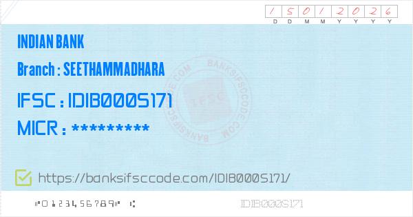 Indian Bank Seethammadhara Branch MICR Code - Vishakhapatnam, IB ...