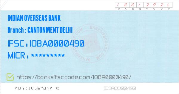 Indian Overseas Bank Cantonment Delhi Branch IFSC Code - New Delhi, IOB ...