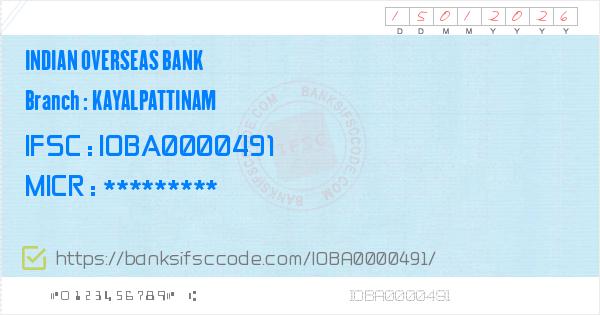 Indian Overseas Bank Kayalpattinam Branch IFSC Code - Thoothkudi, IOB ...