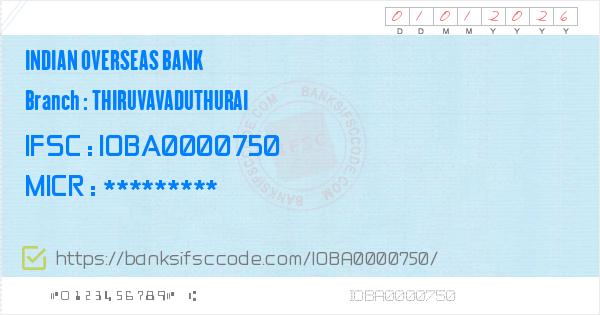 Indian Overseas Bank Thiruvavaduthurai Branch IFSC Code - Nagapattinam ...