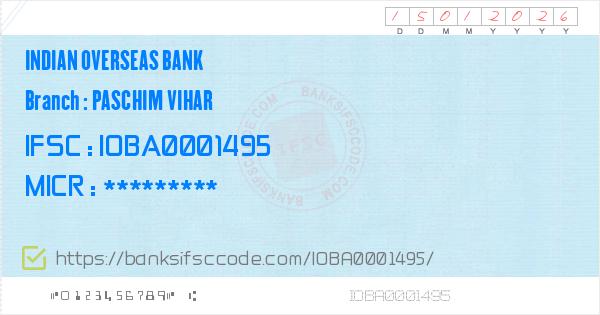 Indian Overseas Bank Paschim Vihar Branch IFSC Code - New Delhi, IOB ...