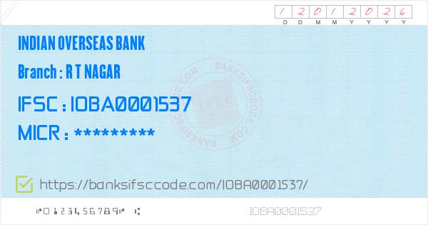 Indian Overseas Bank R T Nagar Branch IFSC Code - Bangalore Urban, IOB ...