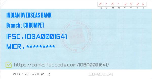 Indian Overseas Bank Chrompet Branch IFSC Code - Chennai, IOB Chrompet ...