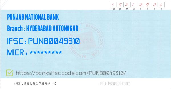 Punjab National Bank Hyderabad Autonagar Branch IFSC Code - Hyderabad ...