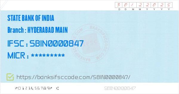State Bank of India Hyderabad Main Branch IFSC Code - Hyderabad Urban ...