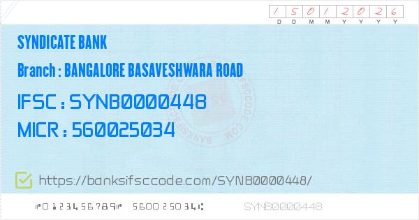 Syndicate Bank Bangalore Basaveshwara Road Branch IFSC Code - Bangalore ...