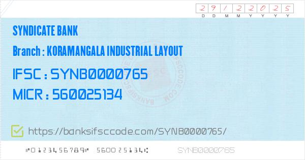 Syndicate Bank Koramangala Industrial Layout Branch IFSC Code ...