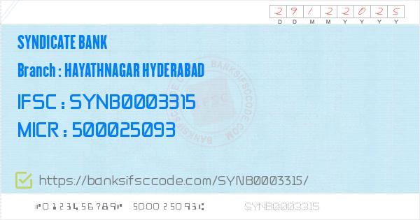 Syndicate Bank Hayathnagar Hyderabad Branch IFSC Code - Hyderabad ...