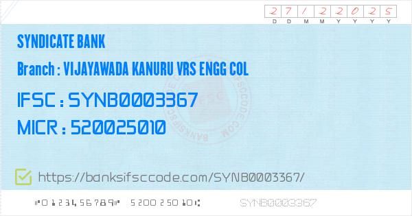 Syndicate Bank Vijayawada Kanuru Vrs Engg Col Branch IFSC Code ...