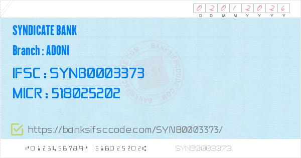 Syndicate Bank Adoni Branch IFSC Code - Kurnool. Contact Phone Number ...