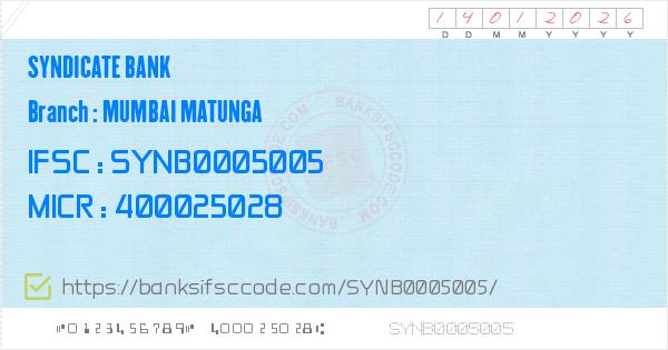 Syndicate Bank Mumbai Matunga Branch IFSC Code - Greater Bombay ...