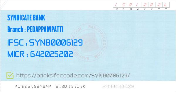 Syndicate Bank Pedappampatti Branch IFSC Code - Coimbotore. Contact ...