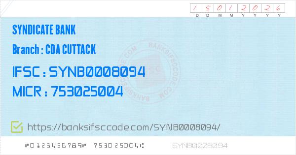 Syndicate Bank Cda Cuttack Branch IFSC Code - Cuttack. Contact Phone ...