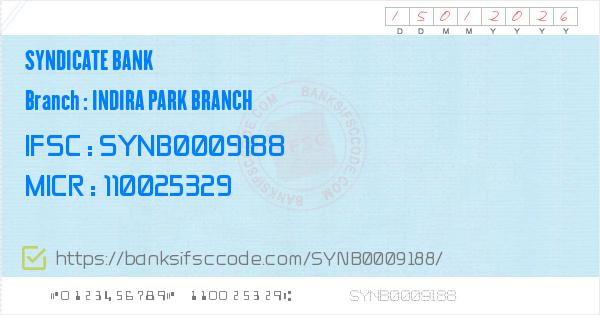 Syndicate Bank Indira Park Branch Branch IFSC Code - Delhi. Contact ...