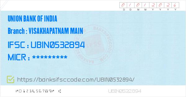 Union Bank of India Visakhapatnam Main Branch IFSC Code - Vishakapatnam ...