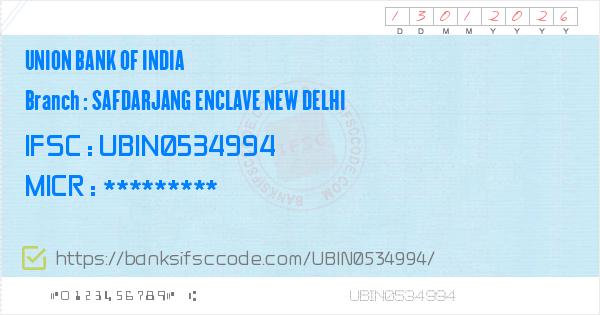 Union Bank of India Safdarjang Enclave New Delhi Branch IFSC Code - New ...