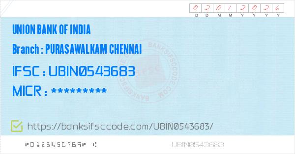Union Bank of India Purasawalkam Chennai Branch IFSC Code - Chennai ...