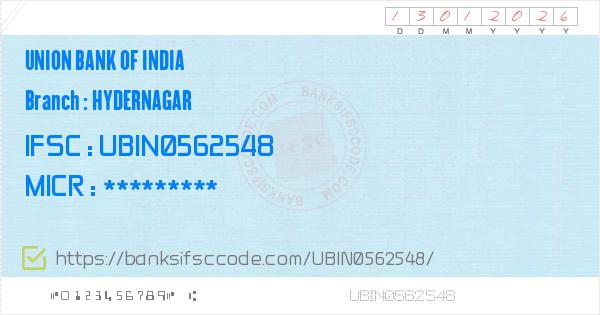 Union Bank of India Hydernagar Branch IFSC Code - Hyderabad, UBI ...