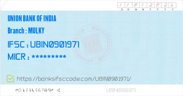 Union Bank of India Mulky Branch IFSC Code - Dakshin Kannad, UBI Mulky ...