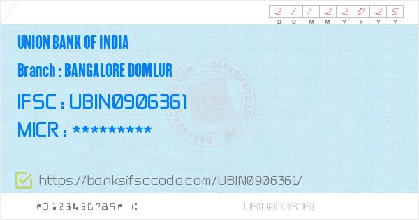 Union Bank of India Bangalore Domlur Branch IFSC Code - Bangalore Urban ...